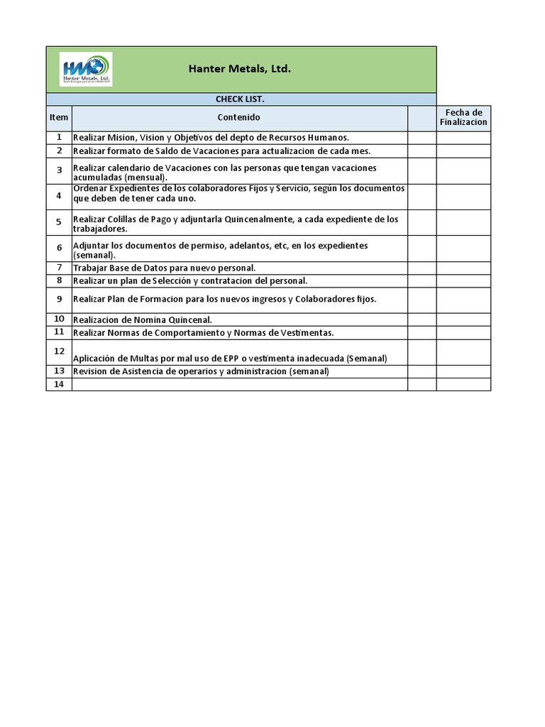 Check List RRHH | Descargar gratis PDF | Gestión de recursos humanos ...