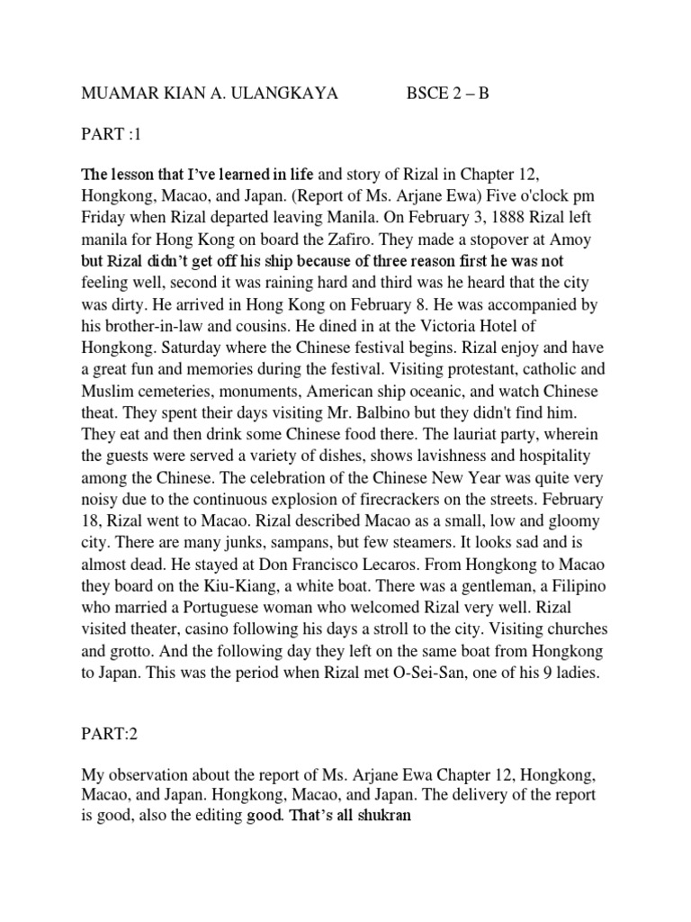 Chapter 12 Rizal Lesson Learned and Observation | PDF