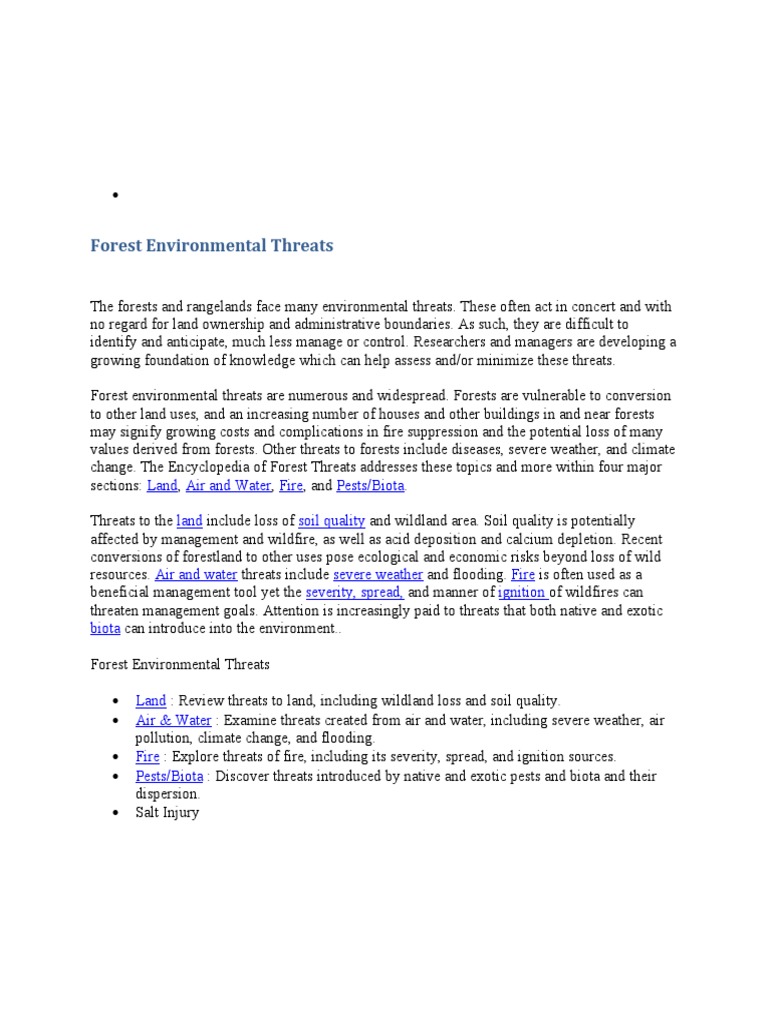 Forest Environmental Threats: Land Air and Water Fire Pests/Biota Land ...