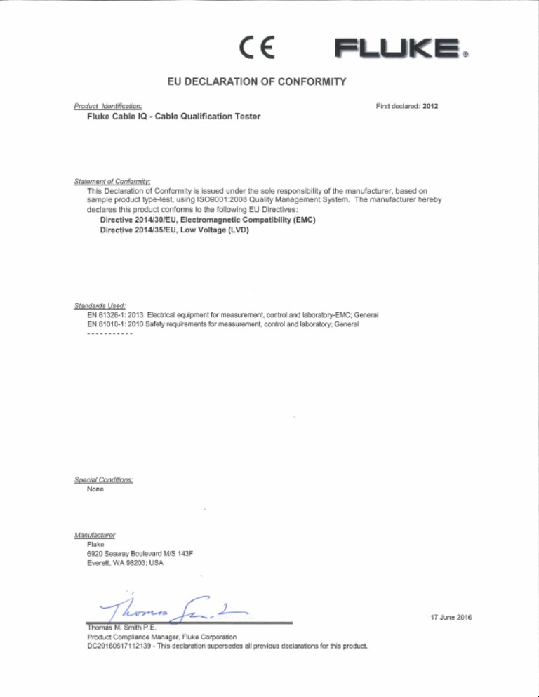 Fluke CIQ-100 Conformity | PDF
