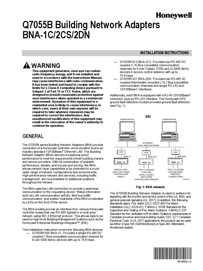 Q7055B Building Network Adapters BNA-1C/2CS/2DN: Warning | PDF ...