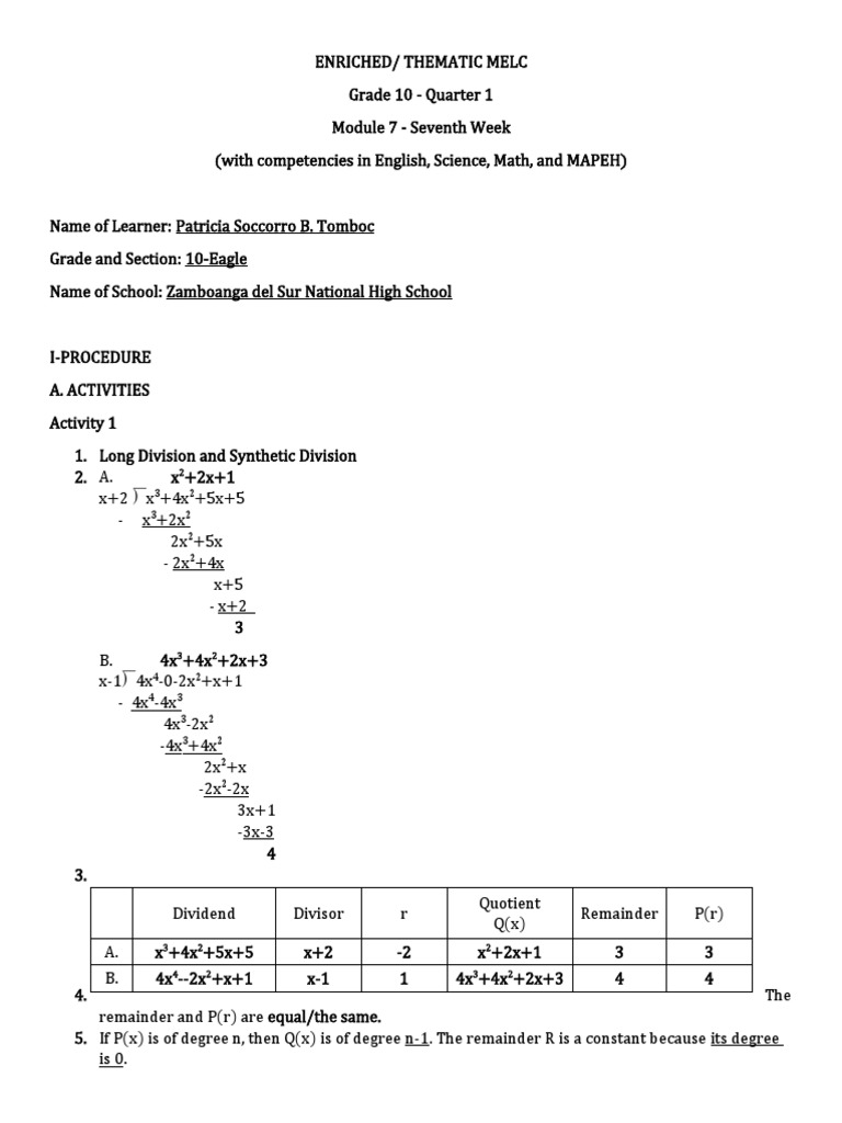 Patricia Tomboc (Module 7-Week 7 Answer Sheet) | PDF | Zero Of A ...