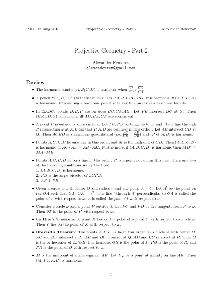 Projective Geometry Insights by Remorov | PDF | Circle | Triangle
