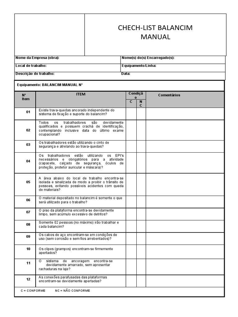 CHECK-LIST BALANCIM MANUAL | PDF
