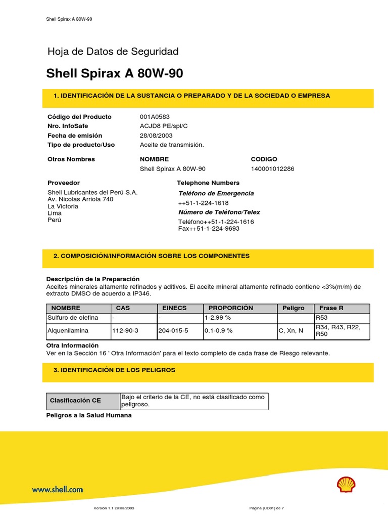 Spirax A 80w-90 Msds Aceite Transmision | PDF | Toxicidad | Agua