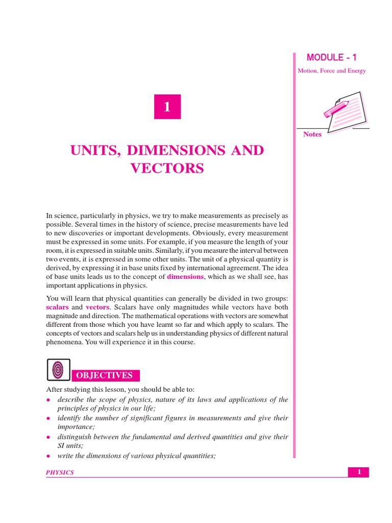 Units, Dimensions and Vectors: Module - 1 | PDF | Significant Figures ...
