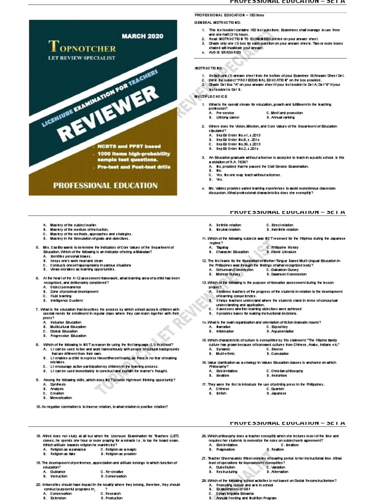 Professional Education - 150 Items | PDF | Teachers | Learning