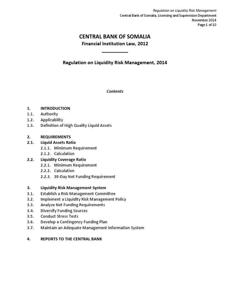 Regulation On Liquidity Risk Management | PDF | Market Liquidity ...