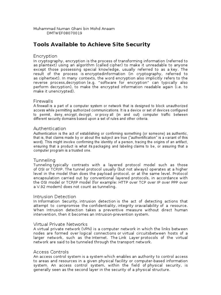 Tools Available To Achieve Site Security | PDF | Encryption | Proxy Server