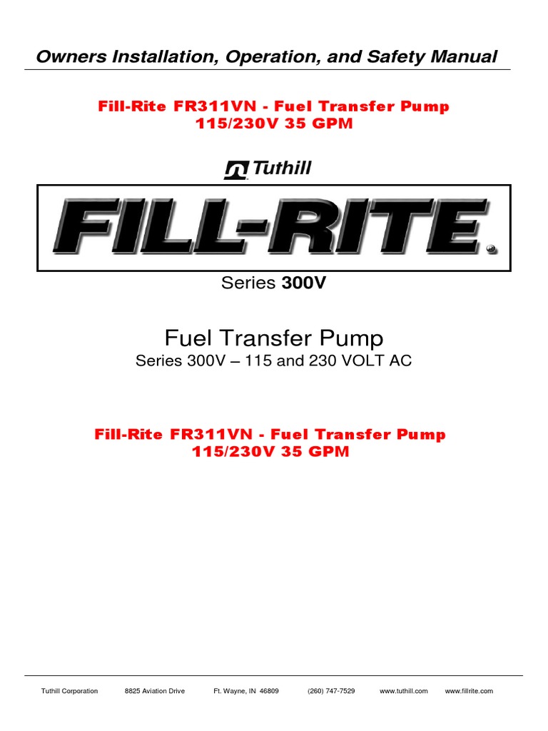 Install Manual - Fill-Rite FR311VN | PDF | Pipe (Fluid Conveyance) | Pump
