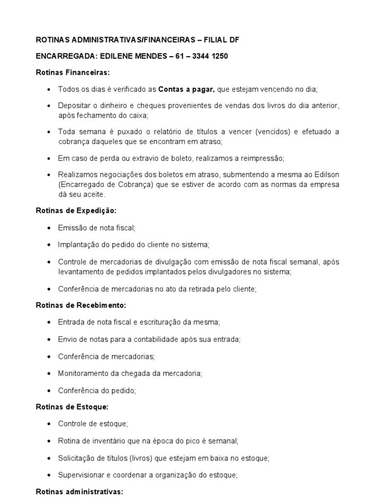 Rotinas Administrativas - Financeiras | PDF | Finanças e Administração ...