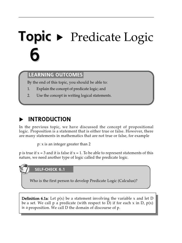 Topic 6 Predicate Logic | PDF | Logic | Theoretical Computer Science