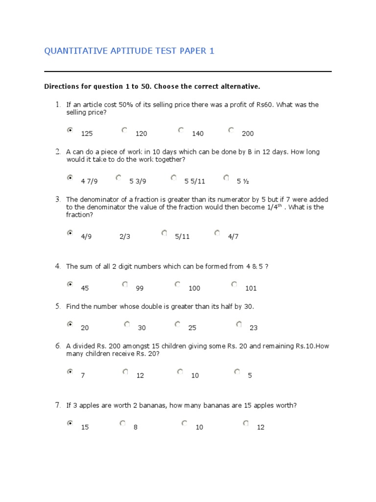 Quantitative Aptitude Test Paper 1 | PDF | Dividend | Area