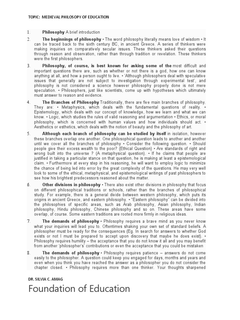 Lecture 2 Philosophy in Education | PDF | Reason | Epistemology