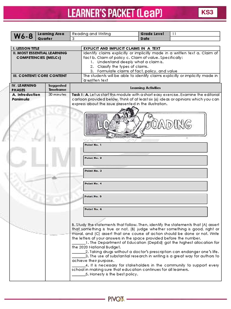 Claims in Texts: A Learning Guide | PDF | Evidence | Policy