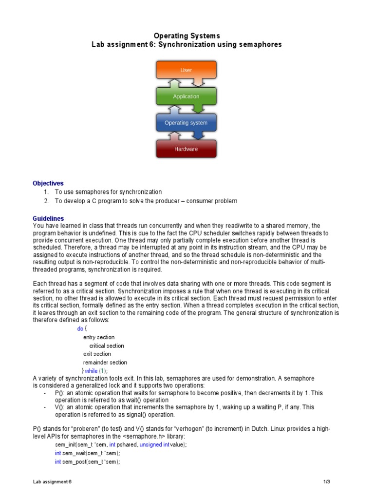 Operating Systems Lab Assignment 6: Synchronization Using Semaphores | PDF