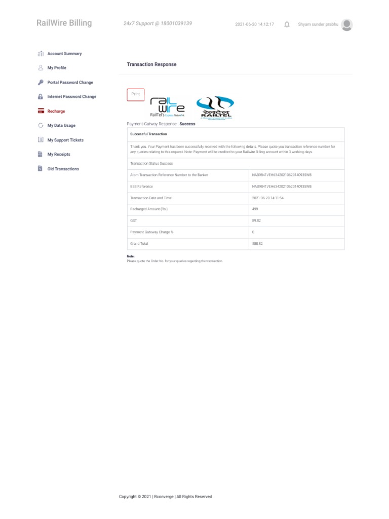 Railwire Billing 20 Jun 21 | PDF | Finance & Money Management