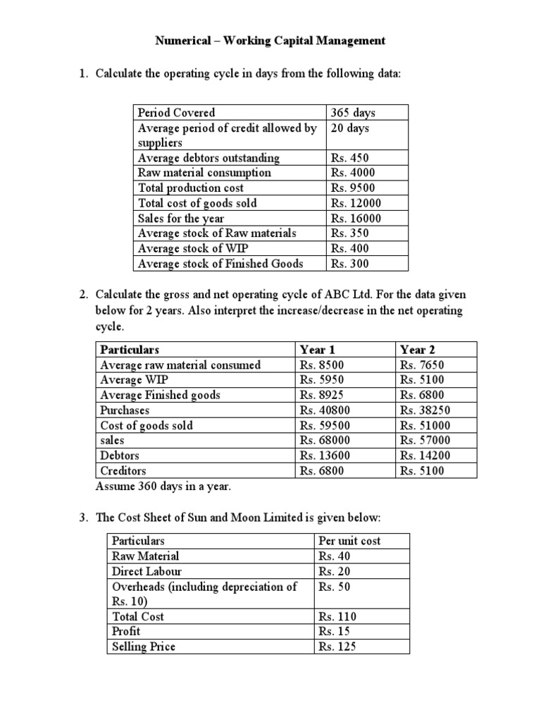 Working Capital Management Calculations | PDF | Cost Of Goods Sold | Credit