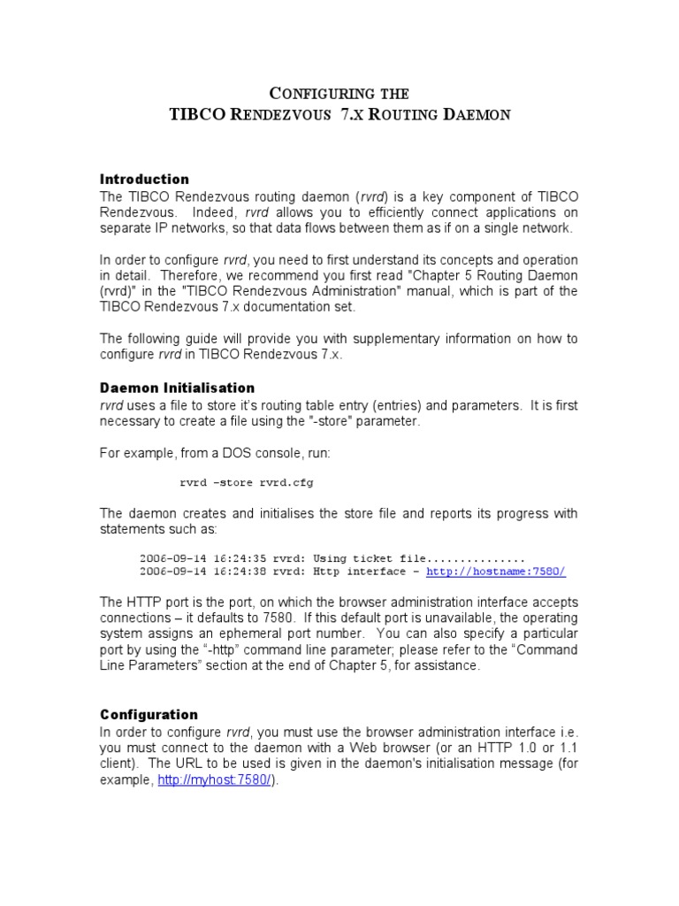 C Tibco R 7. R D: Onfiguring THE Endezvous X Outing Aemon | Download ...
