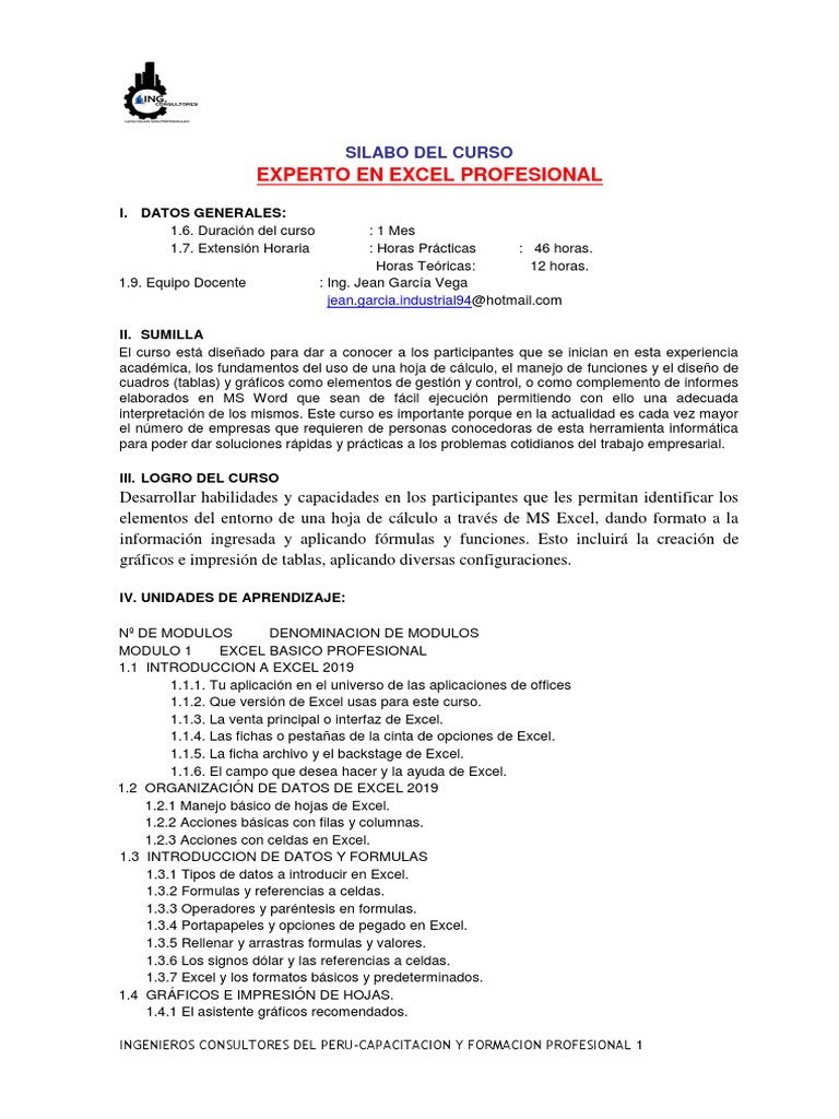 Silabus Excel Completo | PDF | Macro (informática) | Microsoft Excel