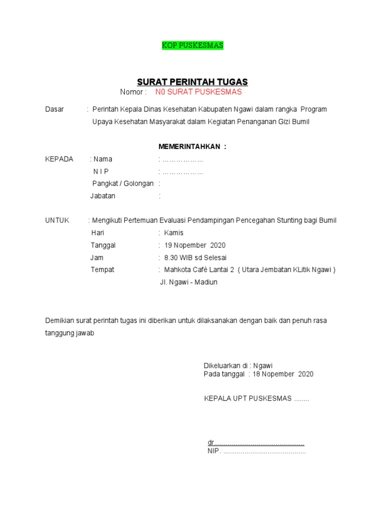 Contoh Surat Perintah Tugas | PDF