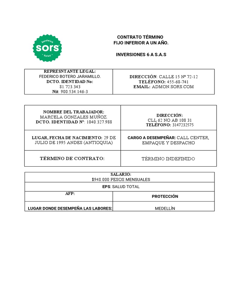 Contrato Call Center | PDF | Salario | Bienestar