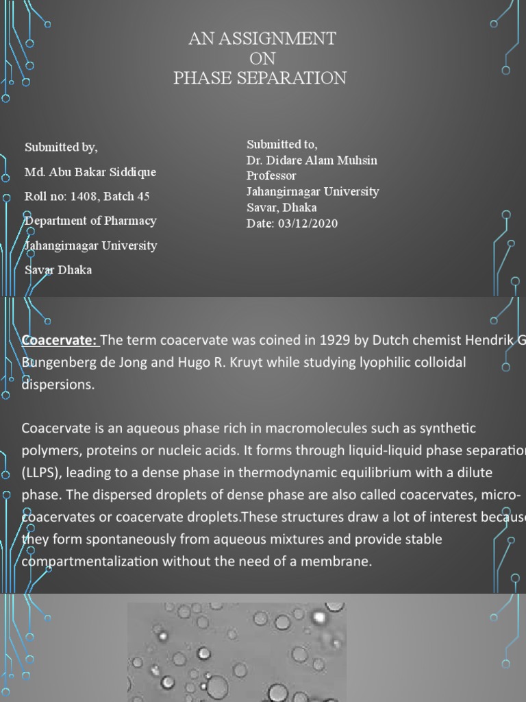 An Assignment ON Phase Separation | PDF | Phase (Matter) | Solubility