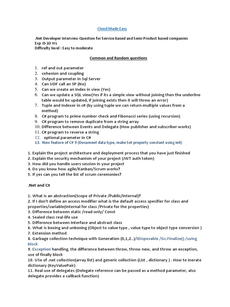 Exp:0-10 Yrs Difficulty Level: Easy To Moderate: Common and Random ...