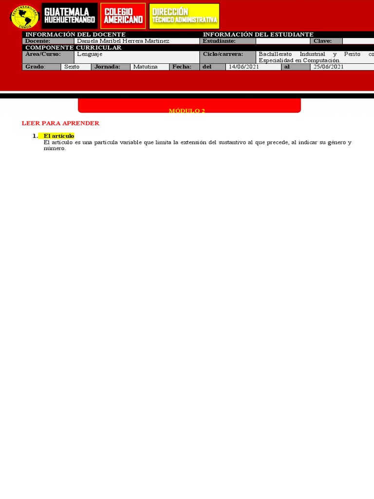 Módulo 2 - 6to Compu - Lenguaje | PDF | Adjetivo | Género gramatical