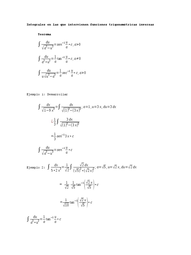 Integrales - Funciones - Trigonométricas - Inversas | PDF | Teoría de ...