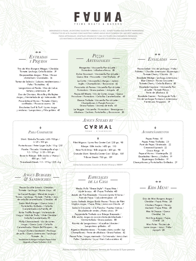 Fauna Menú - Oficial | PDF | ensalada | Alimentos