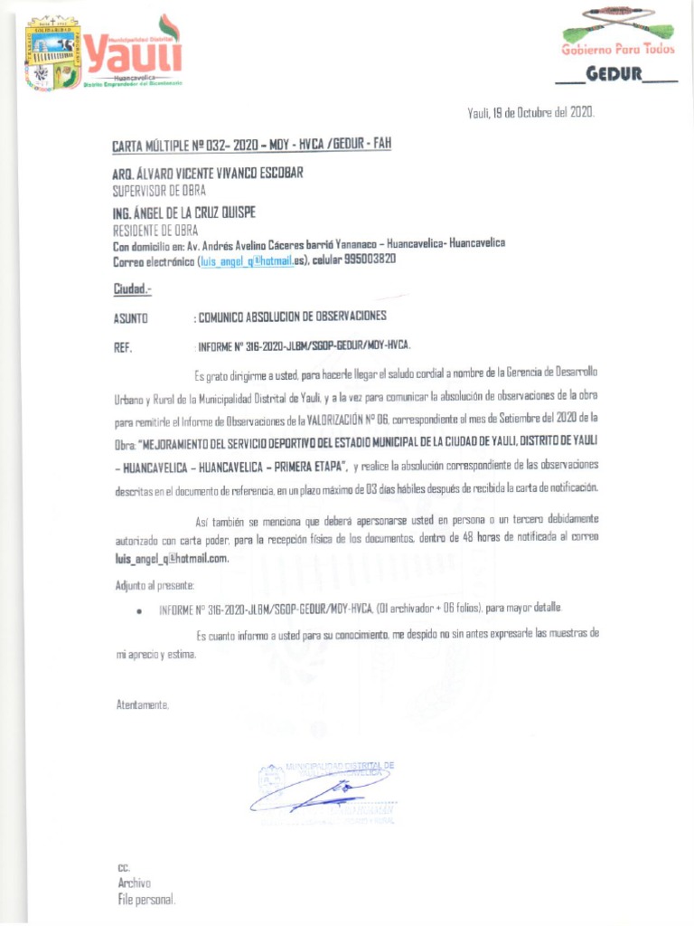 Carta Multiple #032-2020-Mdy-Hvca Gedur-Fah | PDF