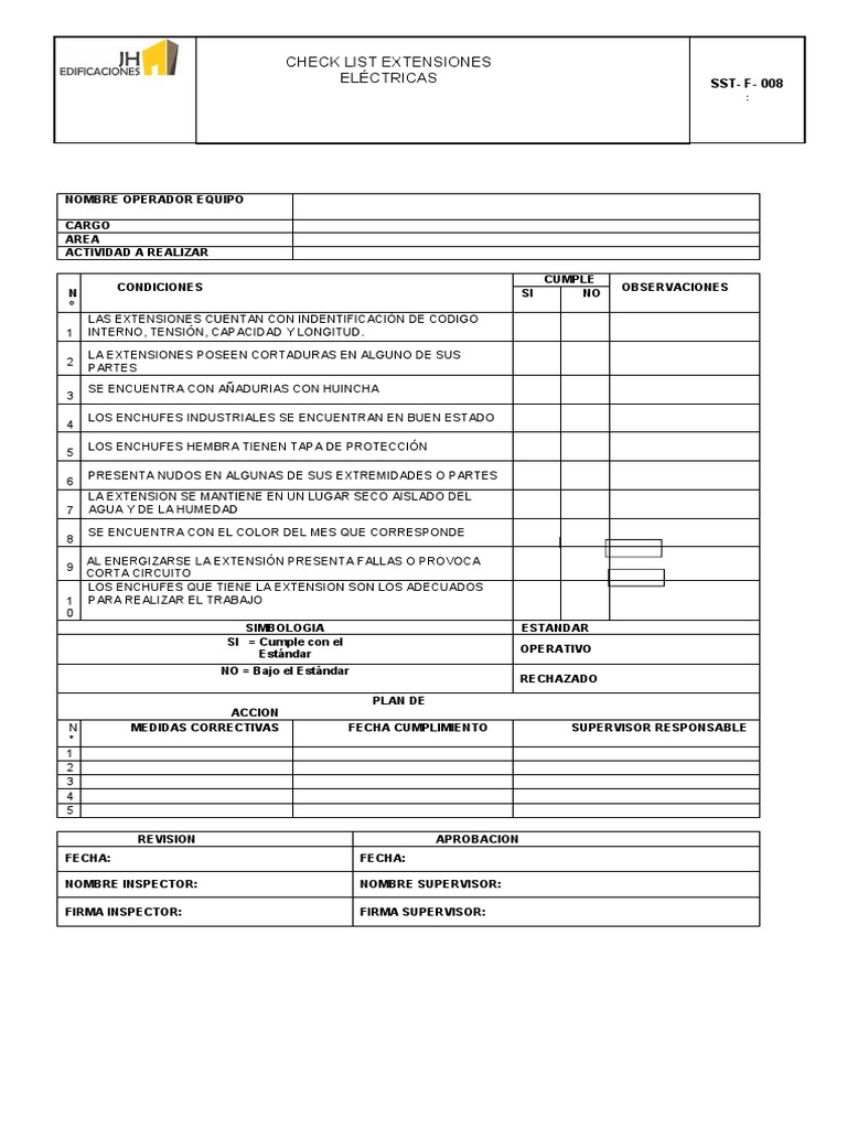 Check-List-Extensiones-Electricas SST-F-008 | PDF