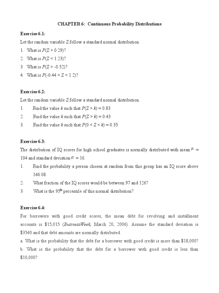 CHAPTER 6: Continuous Probability Distributions Exercise 6.1 | PDF ...