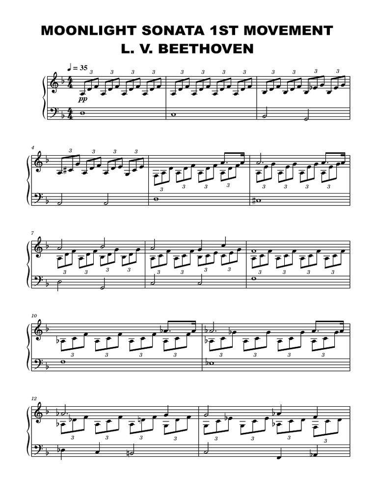 Moonlight Sonata 1St Movement L. V. Beethoven | PDF | Musical Keys ...