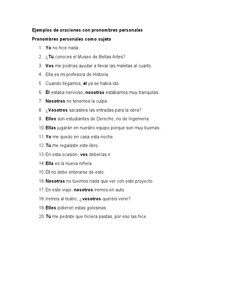 Ejemplos de Oraciones Con Pronombres Personales | PDF