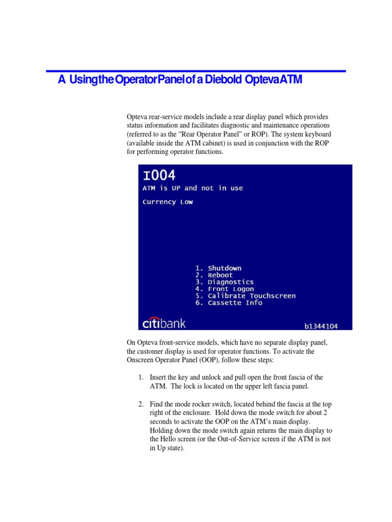 Using Diebold Opteva ATM Operator Panel | PDF | Booting | Automated ...