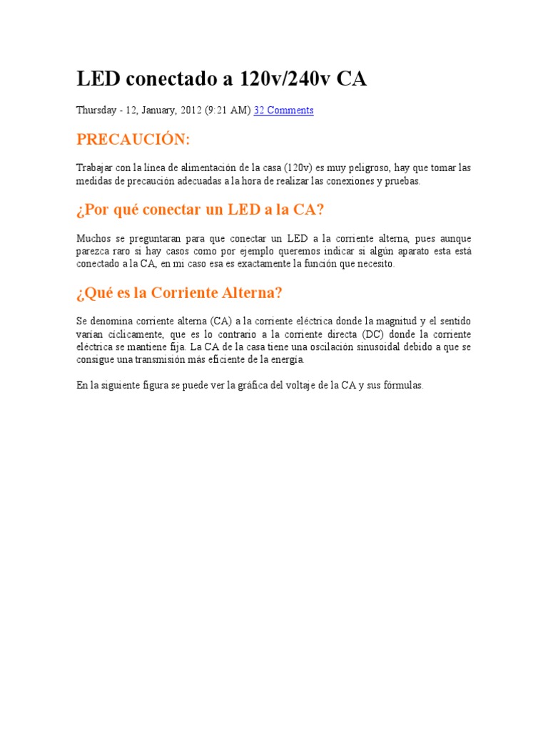 LED Conectado A 120v | PDF | Corriente alterna | Diodo emisor de luz