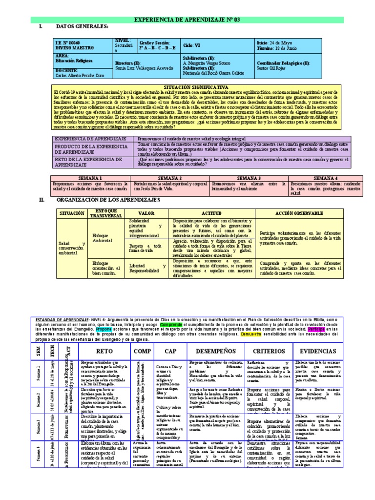 Planificador Experiencia de Aprendizaje 3 | PDF | Fe | Jesús
