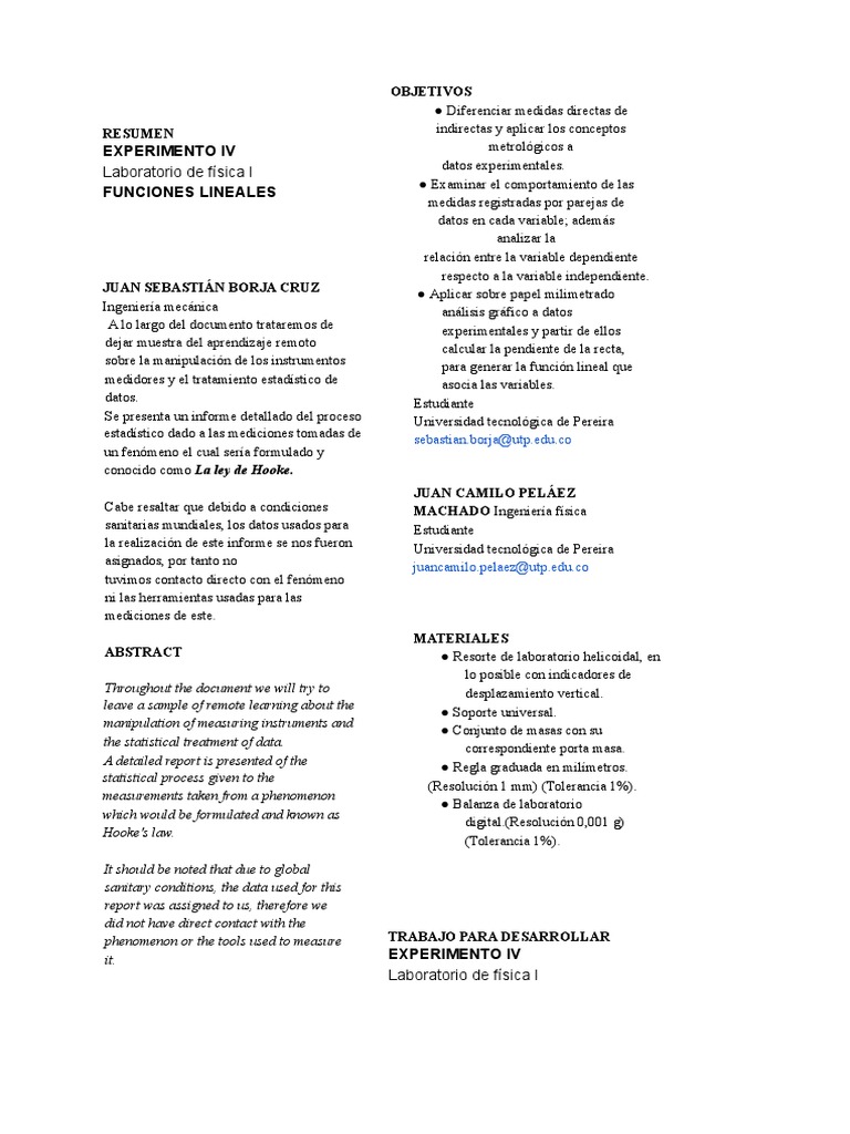 Experimento Iv | PDF | Experimentar | Estadísticas