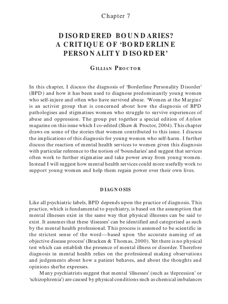 Disordered Boundaries? A Critique of Borderline Personality Disorder ...