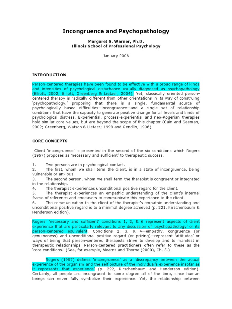 Incongruence in Person-Centered Therapy | PDF | Psychotherapy | Mental ...