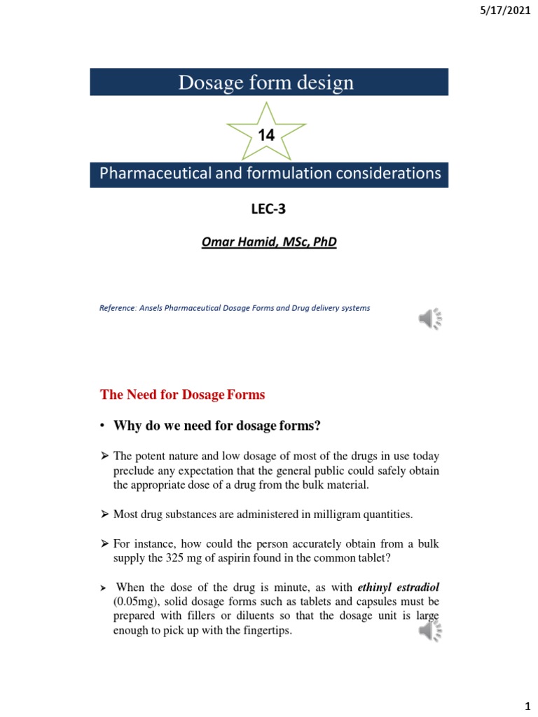 Dosage Form Design: Pharmaceutical and Formulation Considerations | PDF ...
