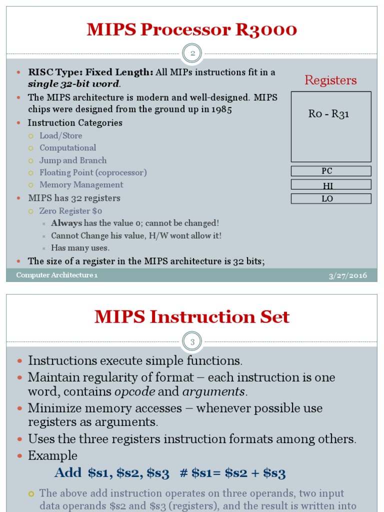 MIPS Processor R3000: Registers | PDF | Subroutine | Pointer (Computer Programming)
