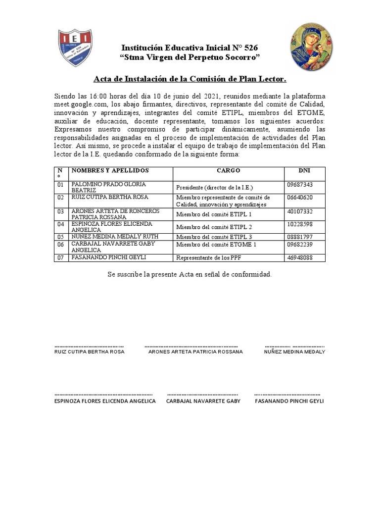 Acta de Plan Lector | PDF