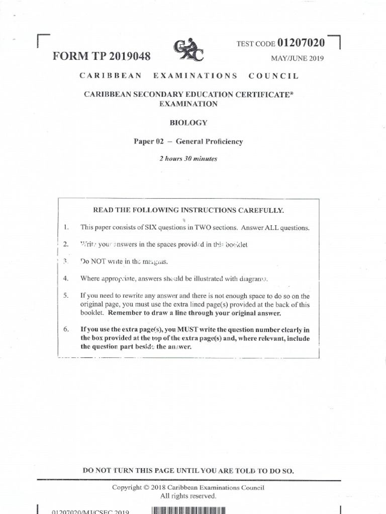CSEC Biology May 2019 Paper 2 | PDF