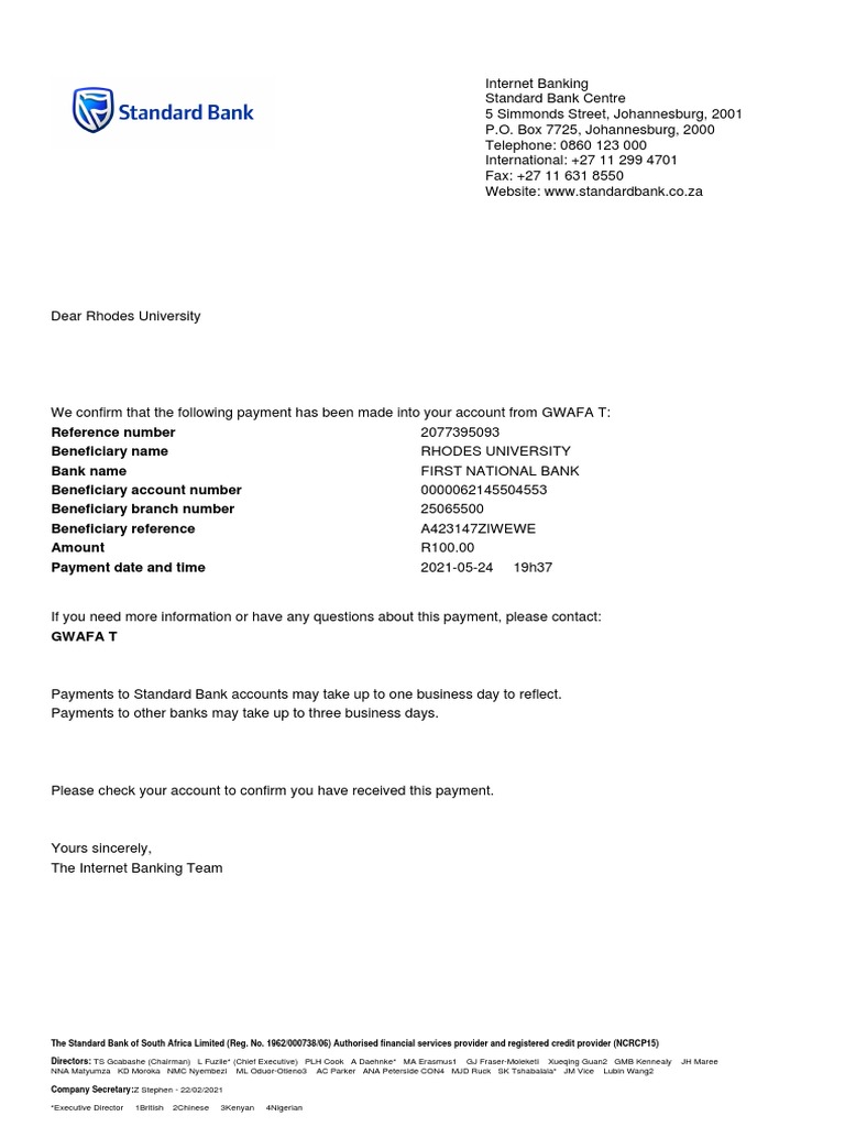 Reference Number Beneficiary Name Bank Name Beneficiary Account Number ...