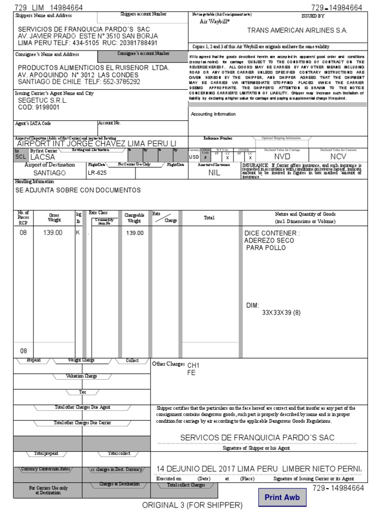 Awb Universal - Dummy | PDF | Trade | Transport
