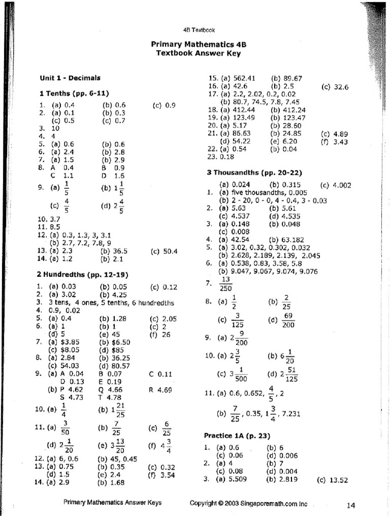 Answer Singapore Math 4b | PDF