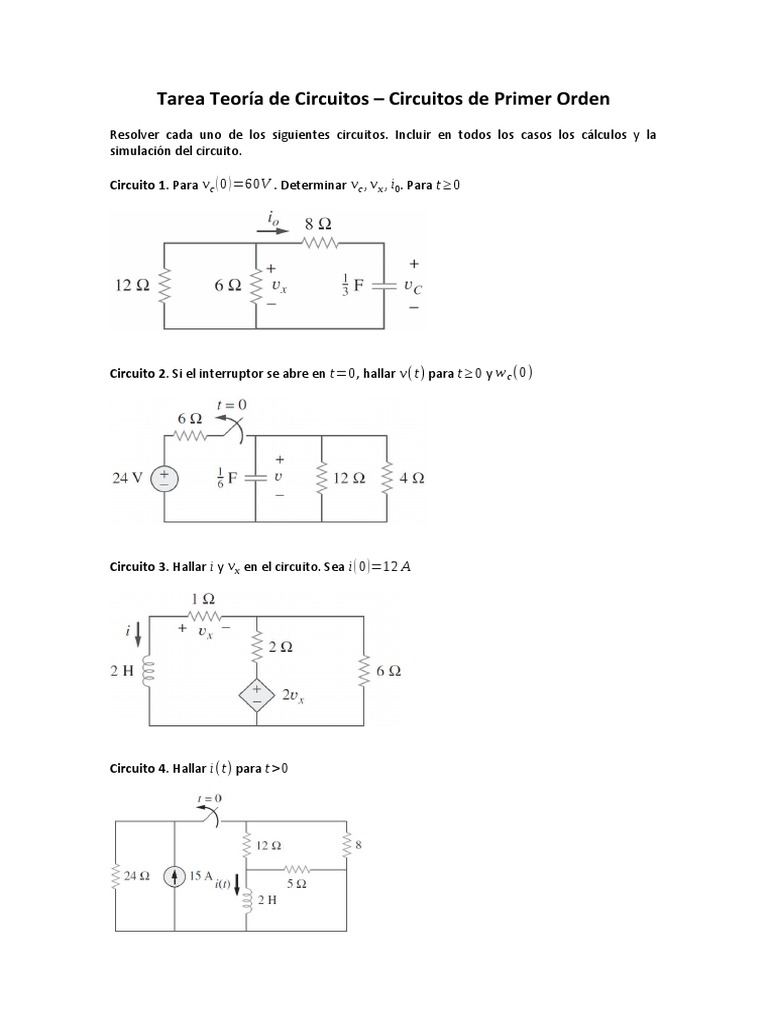 Tarea - Circuitos - de - Primer - Orden | PDF | Inductor | Red eléctrica